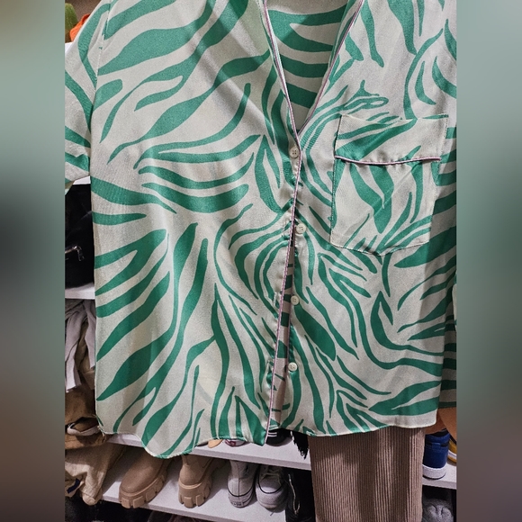 Zara | Tops | Zara Zebra Pattern Satin Top Pajamaout | Poshmark